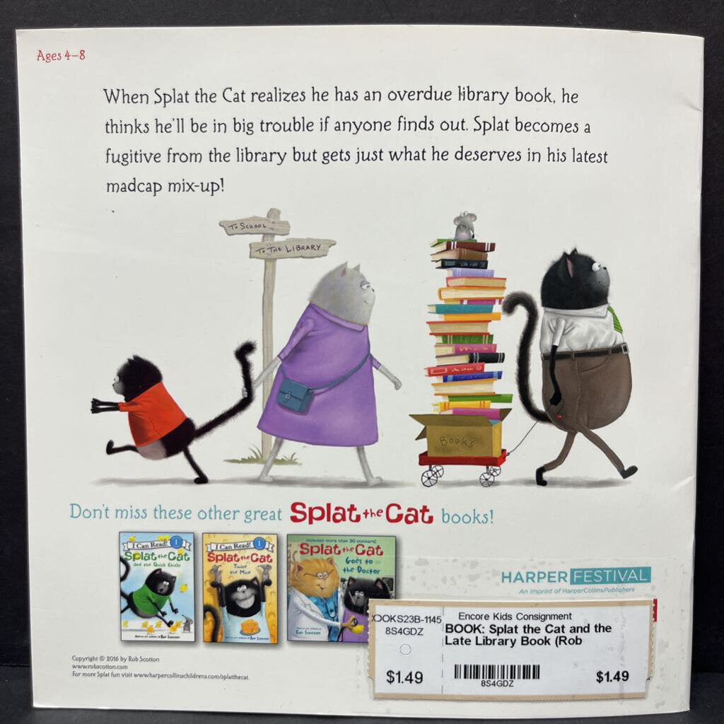 Splat the Cat and the Late Library Book (Rob Scotton) -paperback chara ...